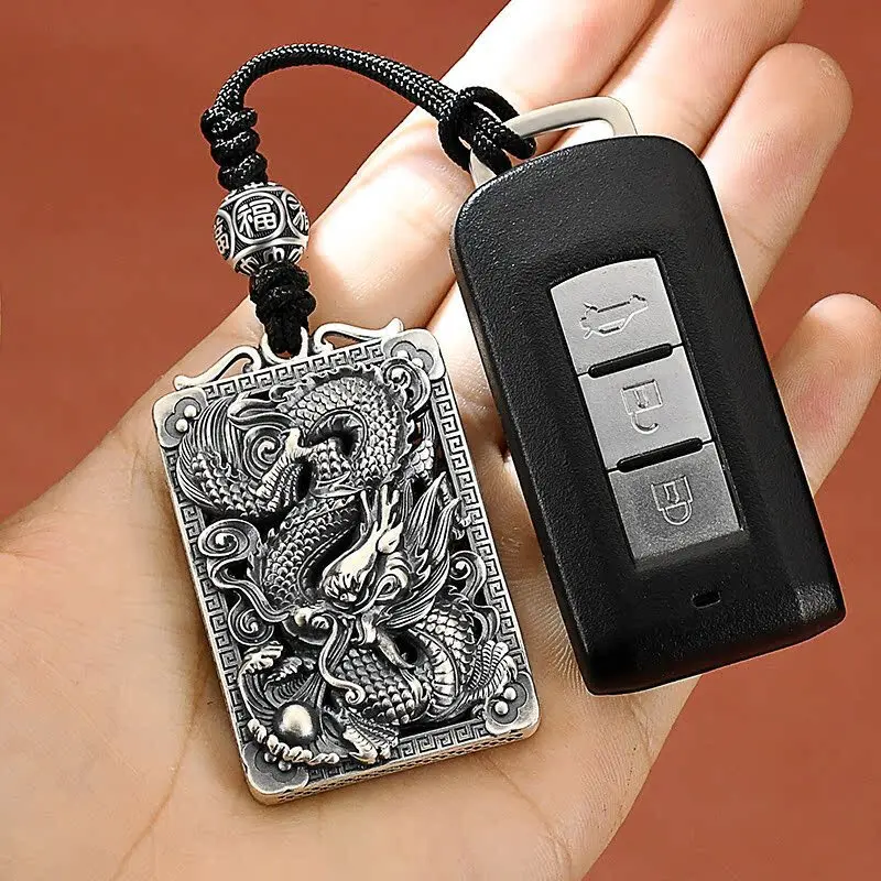 Copper-Electroplated-Silver-Dragon-Keychains-Pendant-Metal-Zodiac ...