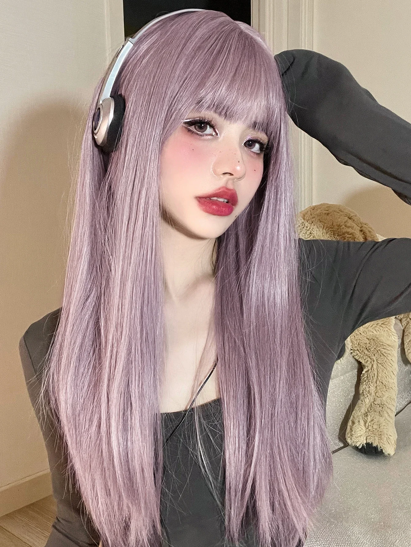 22Inch-Pinky-Light-Purple-Synthetic-Wigs-With-Bang-Long-Natural-Straight-Hair-Wig-for-Women ...