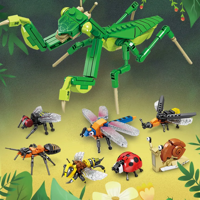 Insect-Simulation-Building-Blocks-Bee-Joaninha-Dragonfly-Mantis-Modelo ...