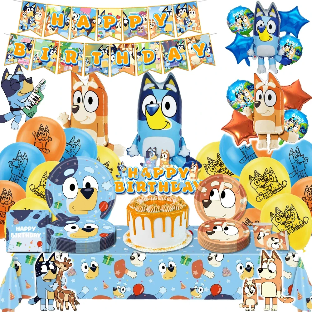 Cute-Bluey-family-Dog-Birthday-Party-cutlery-plate-Disposable-Banner ...