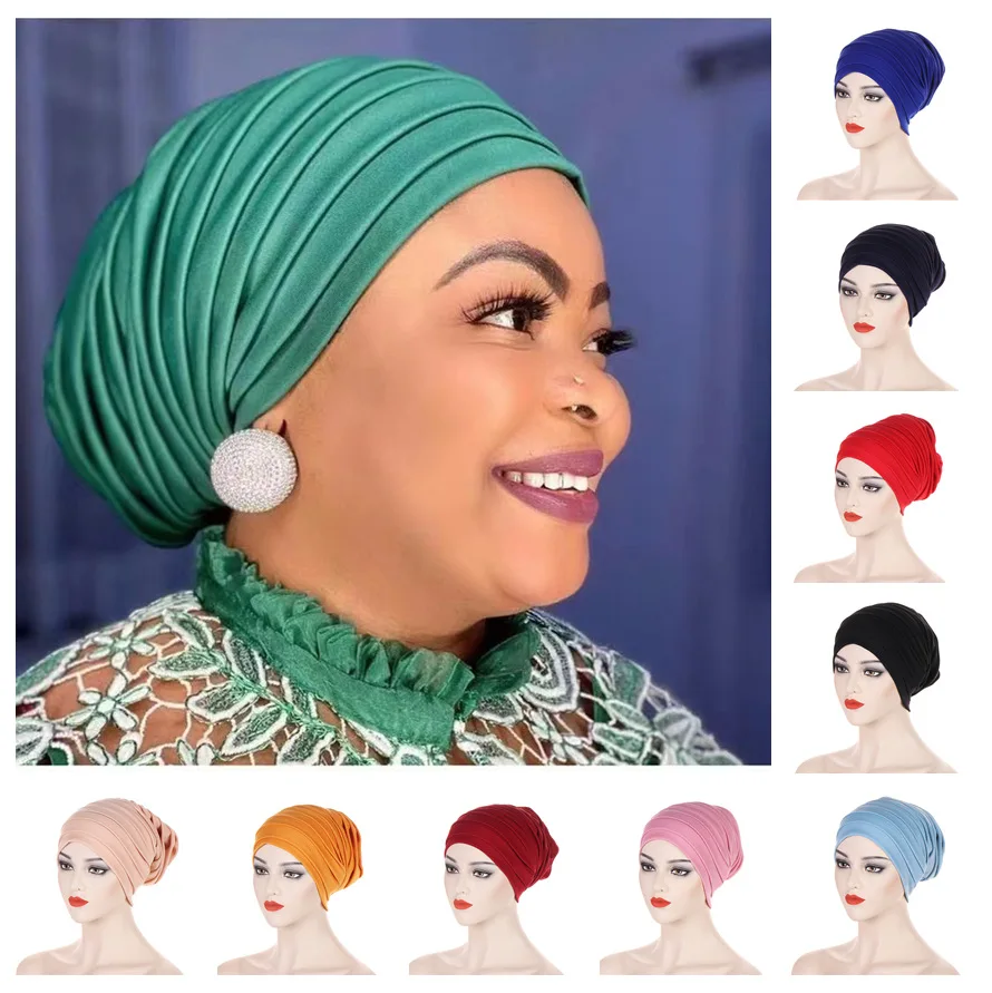 New-Muslim-Bonnet-Hijab-Pleated-Turban-Cap-for-Women-Candy-Color-Ladies ...