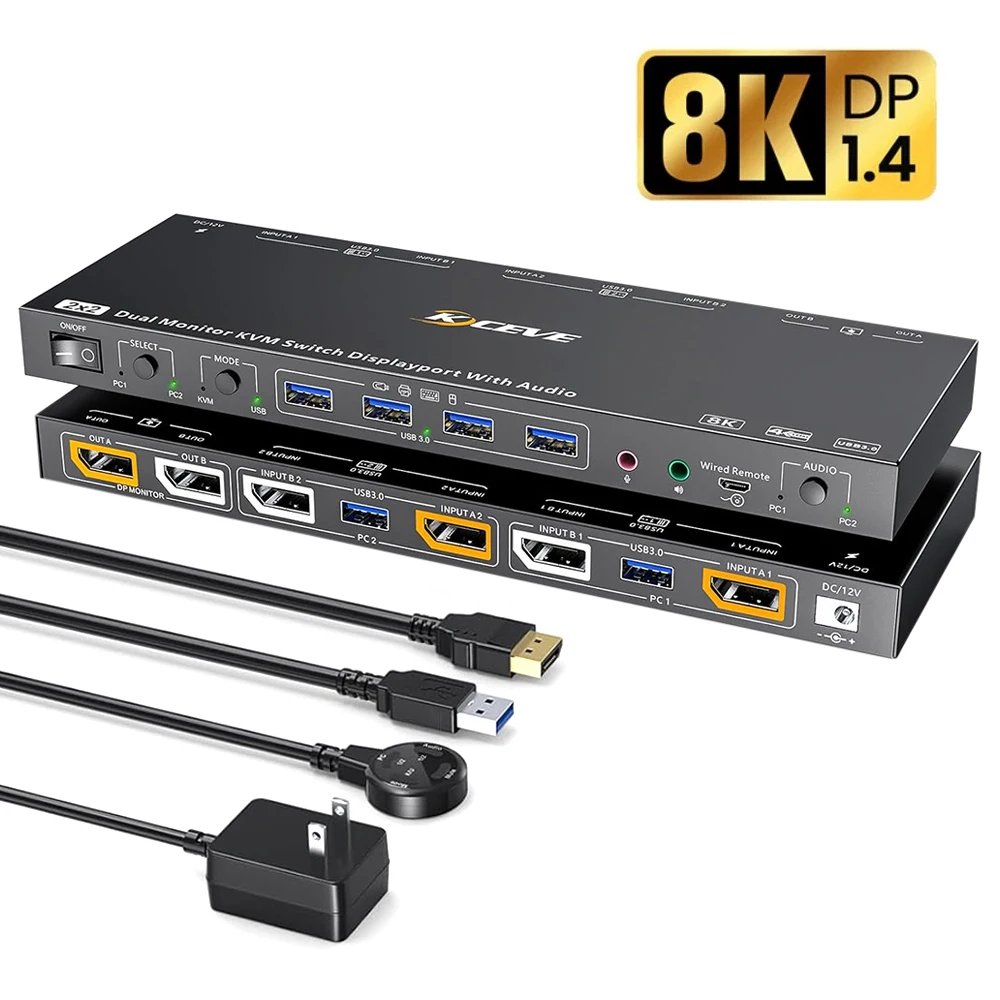 KVM-Switch-2-DP-1-4-8K-monitores-estaci-n-de-acoplamiento-USB-Hub ...