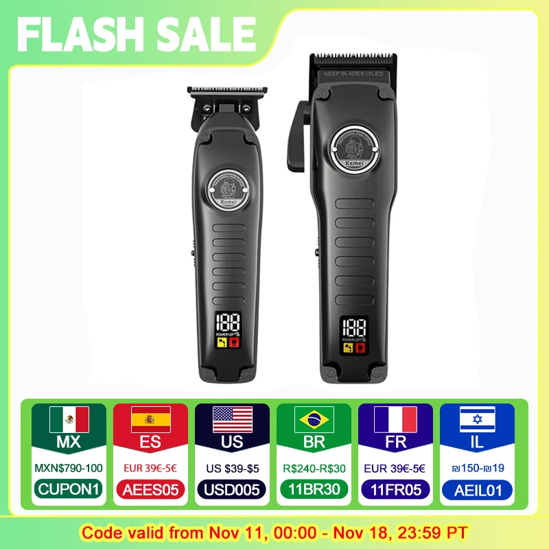 Kemei-Barber-Fade-Clippers-Profissionais-para-Homens-Zero-Gapped-Edgers ...