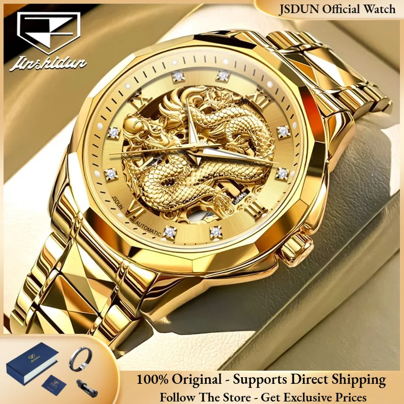 JSUDN 8840 Golden Dragon Men Watch Hollow Luxury Mechanical Watch ...