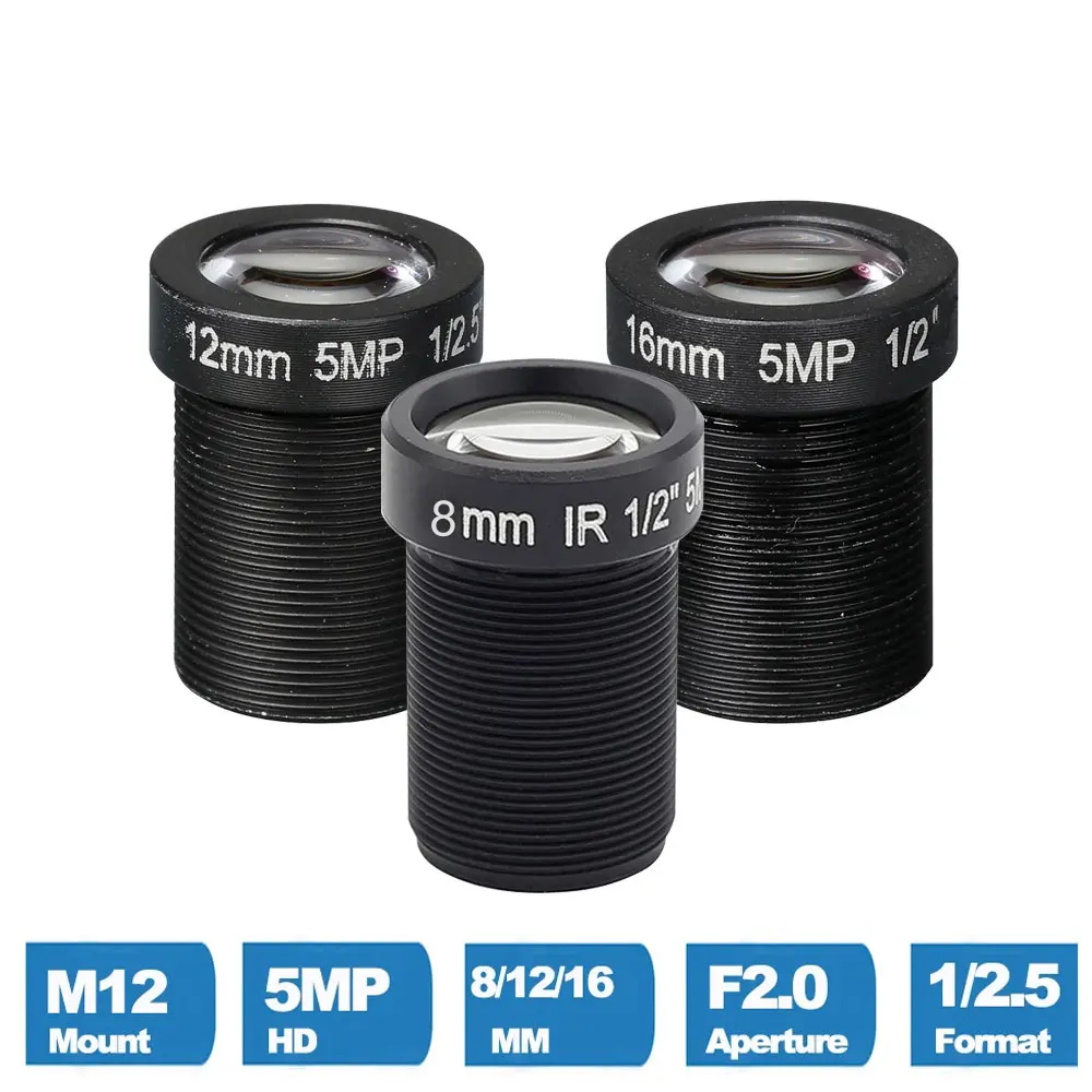 HD 5MP 8mm/12mm/16mm CCTV Lens 1/2.5" IR Board M12x0.5 MTV View 20M/30M ...