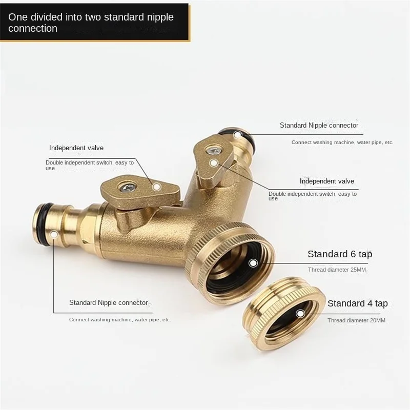 Brass 3/4" Female 2 way Garden tap water splitter male Y Irrigation ...