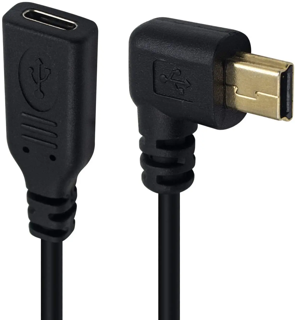 Câble USB 3A plaqué or Type C vers Mini USB,90 degrés USB-C 600 vers ...