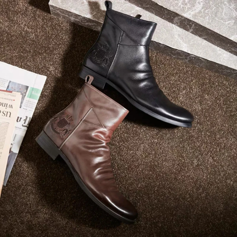 Men's Leather Boots Men's Casual Shoes Low Heeled Non Slip Wear ...