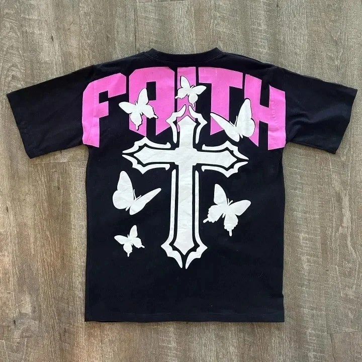 Streetwear-T-Shirt-Y2K-Hip-Hop-Letter-Retro-Cross-Graphic-Print ...