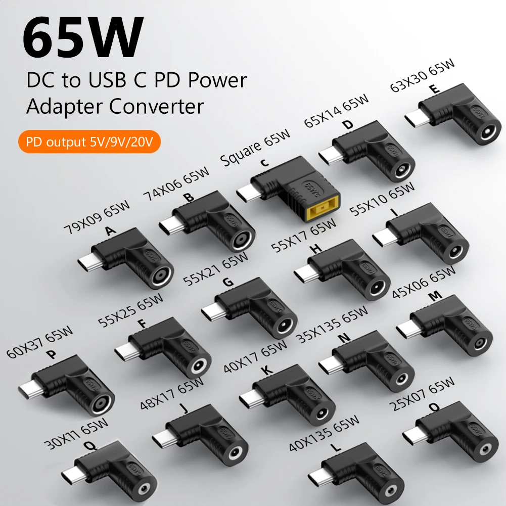 Adaptador de corriente de 65W cc a USB C PD convertidor 5,5x2,5 7,4x5,0 4,5x3,0mm cargador de ...