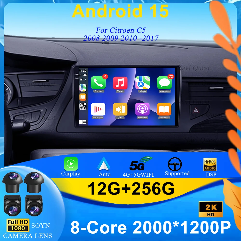 For Citroen C5 2008 2009 2010 -2017 Android 15 Carplay Car Radio ...