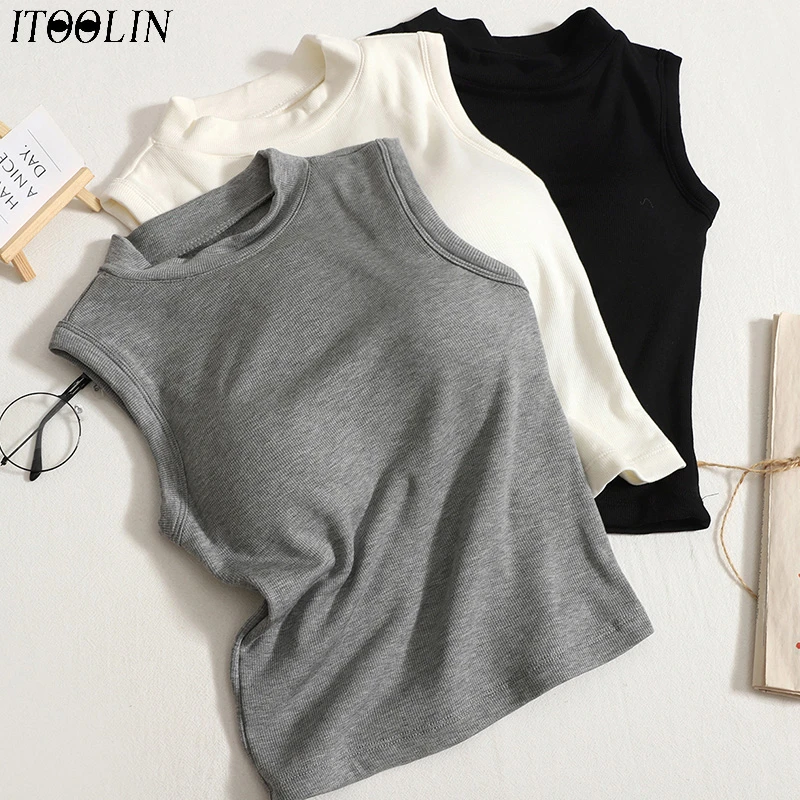 Itoolin Autumn Casual Women Thickening Tank Tops With Bra Pad Knitting ...