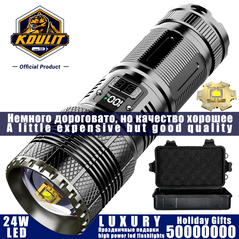 High Strong Power 24w Led Flashlights 50000000 Tactical 3pcs18650 Built ...