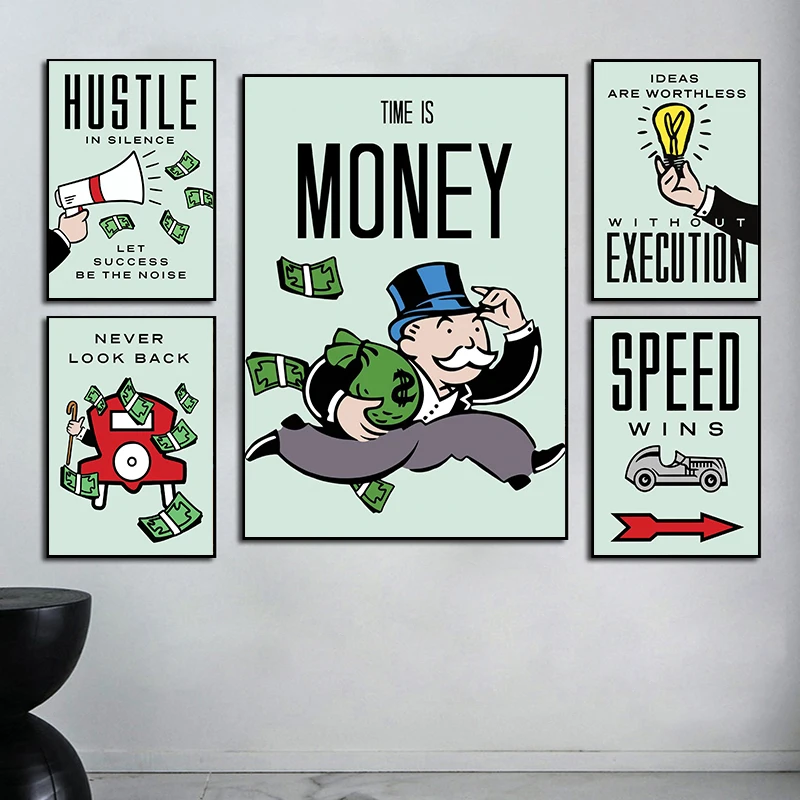 Monopoly Time Is Money Motivational Canvas Painting Hustle ...