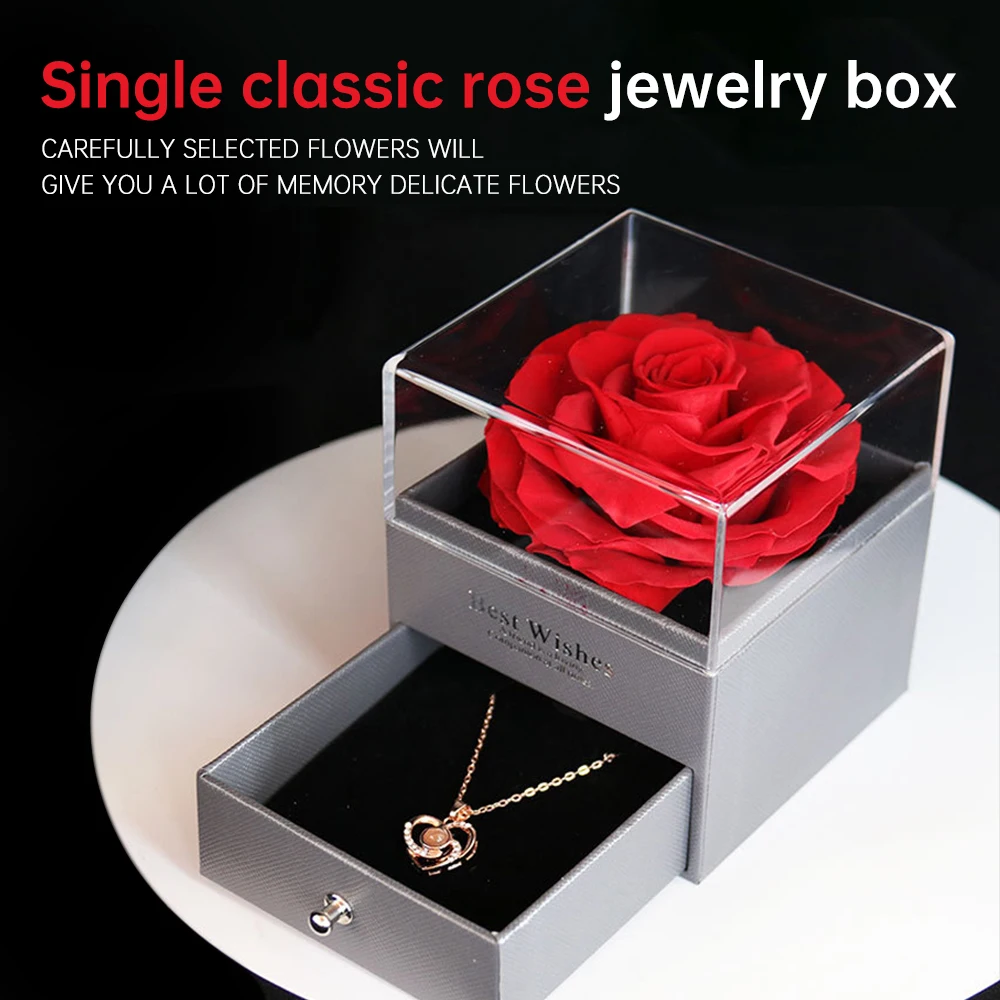 Eternal-Rose-Box-with-Necklace-Preserved-Flowers-Rose-with-Crystal ...
