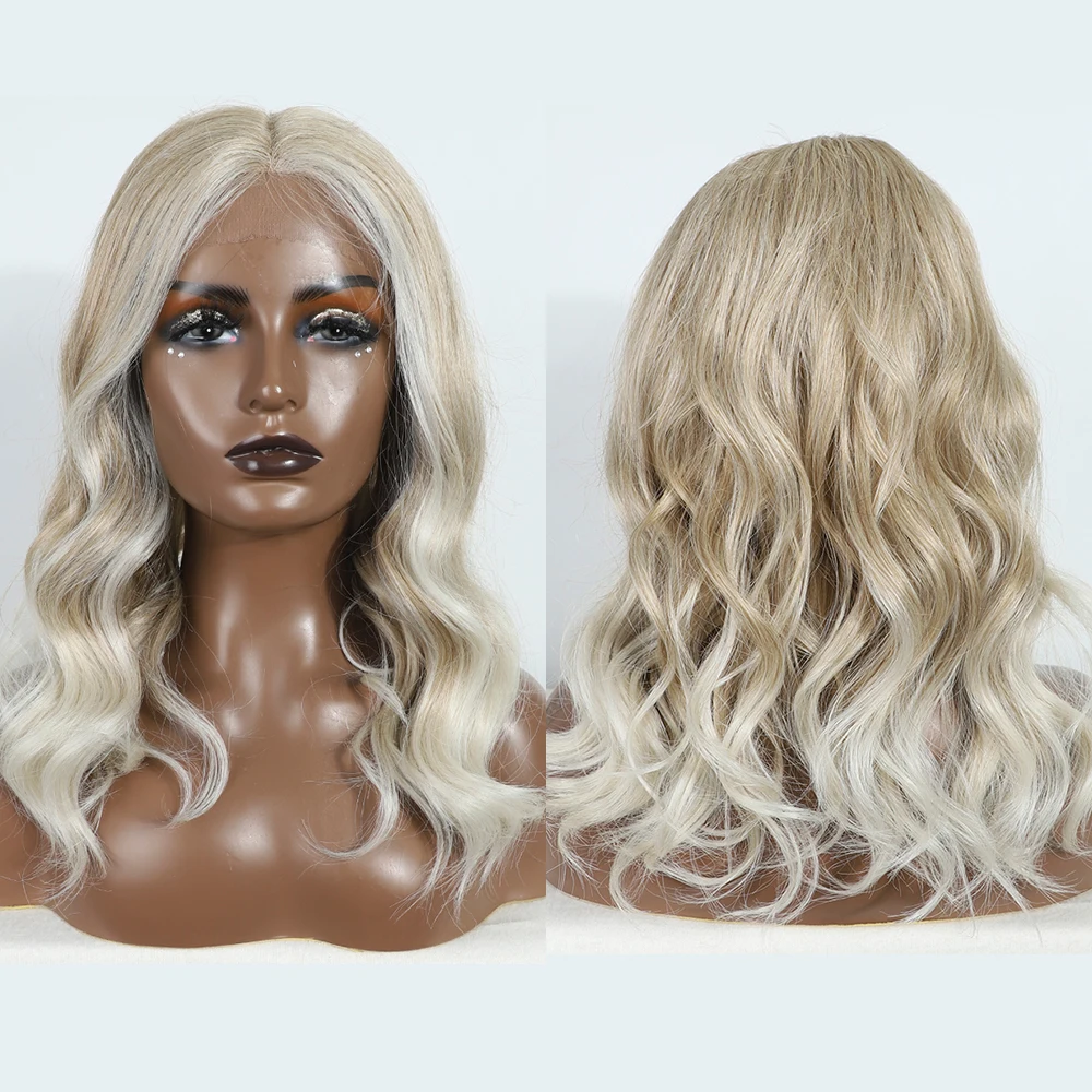 Synthetic Lace Front Wigs Blonde White Shade Black Wig Body Wavy Wig ...