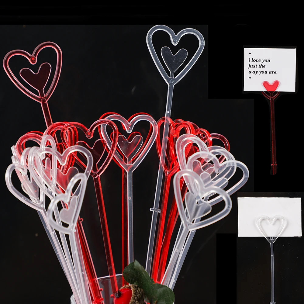 80Pcs-Heart-Plastic-Flower-Card-Holder-Message-Card-Clip-for-Bouquet ...