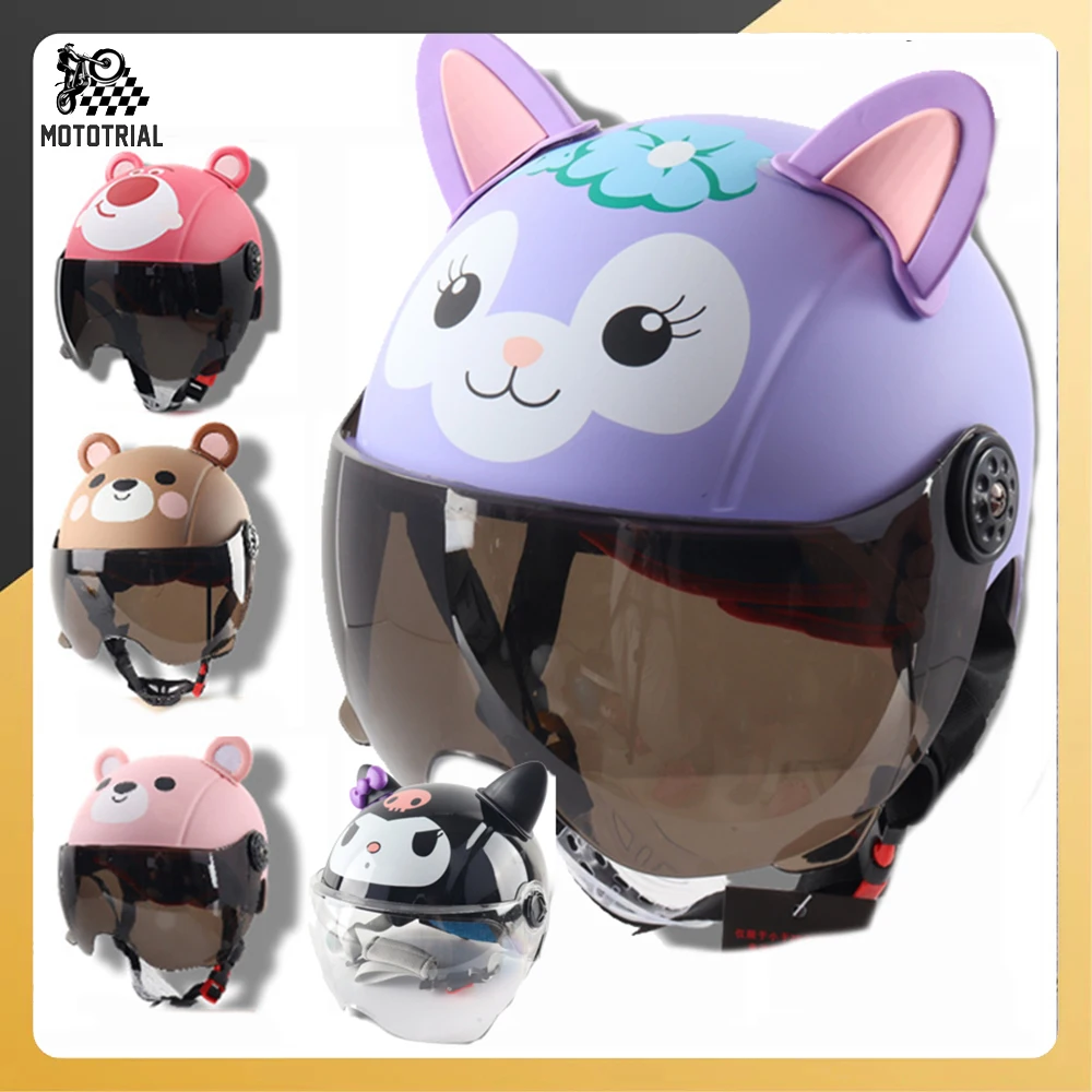 Half-Helmets-Kids-Motorcycle-kawaii-cute-cartoon-Dual-Lens-Scooter-bike ...