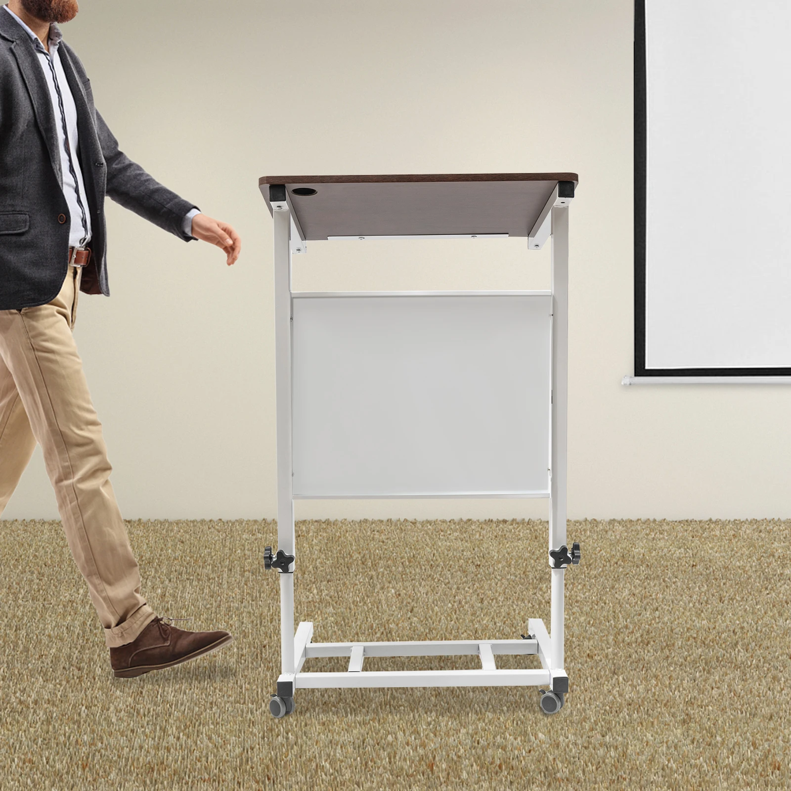 Mobile-Stand-Up-Podium-with-Wheels-Portable-Heavy-Duty-Desk-Height ...