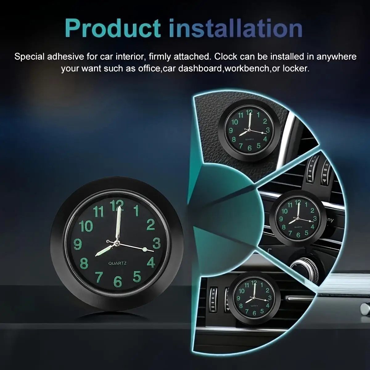 1pc Premium Luminous Mini Quartz Car Clock - Luminous Dashboard ...