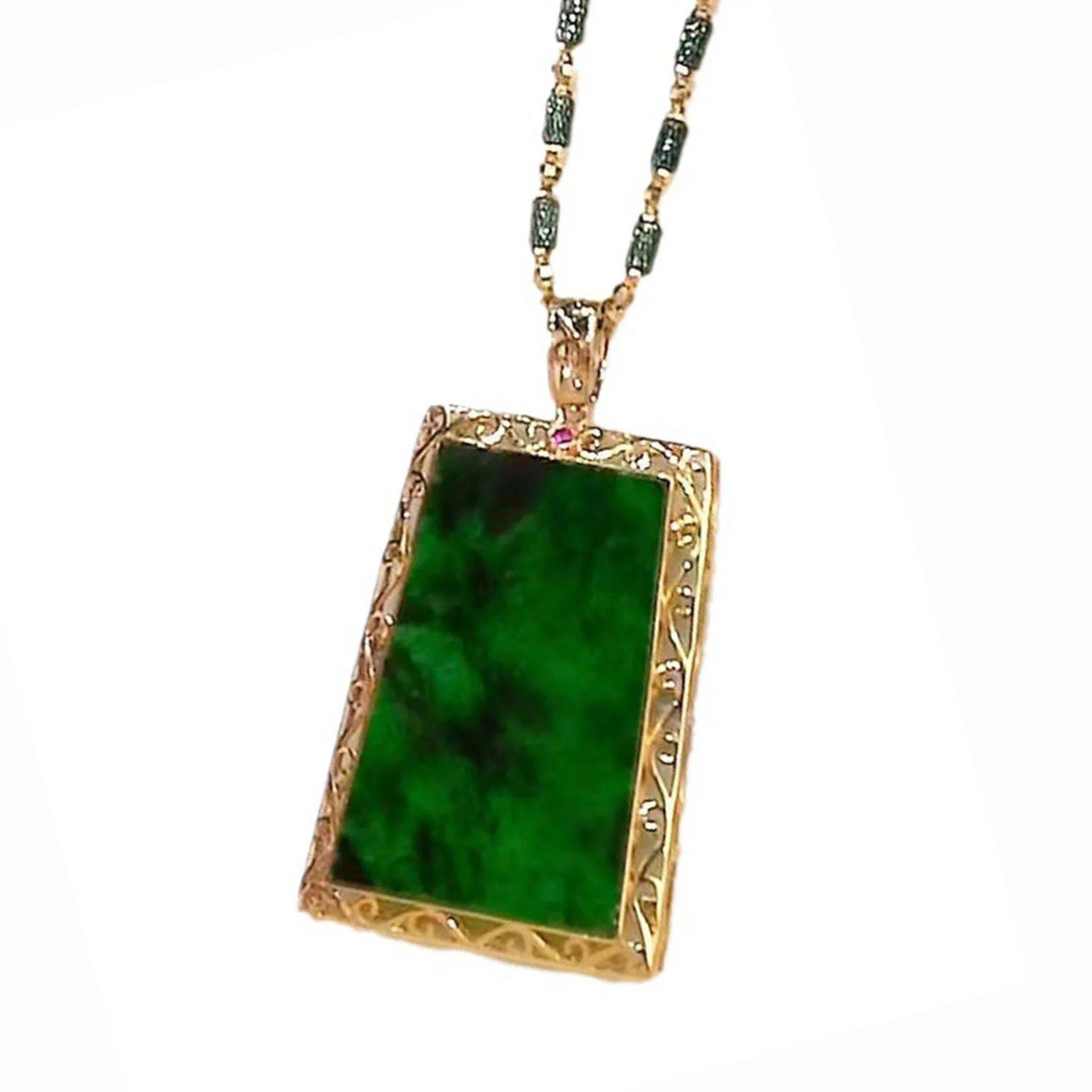 Green-Jade-Gold-Pendant-Necklace-Durable-Smooth-Surface-Necklace-for ...