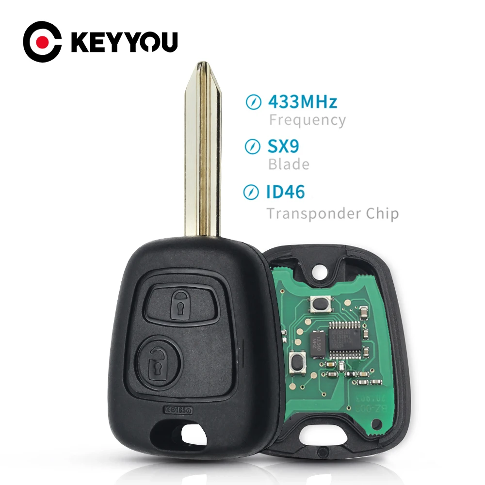 KEYYOU 2 Buttons Car remote control Key 433Mhz For Citroen Saxo Picasso ...