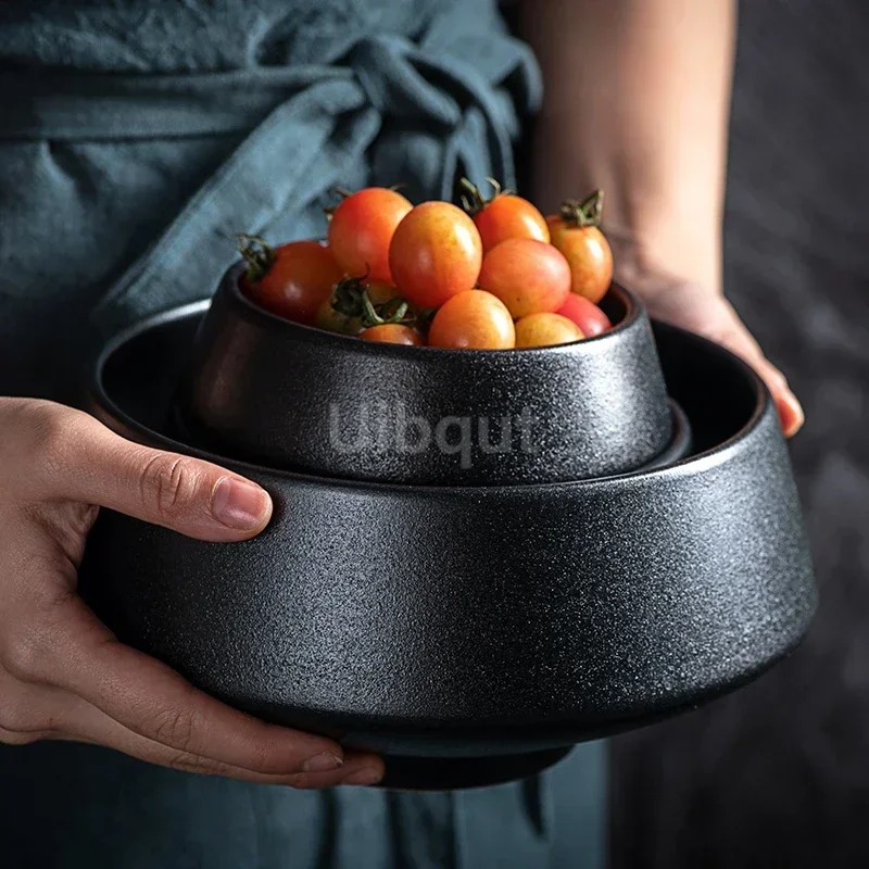 Noodle-bowl-soup-salad-black-high-foot-bowl-Western-plate-steak-plate ...