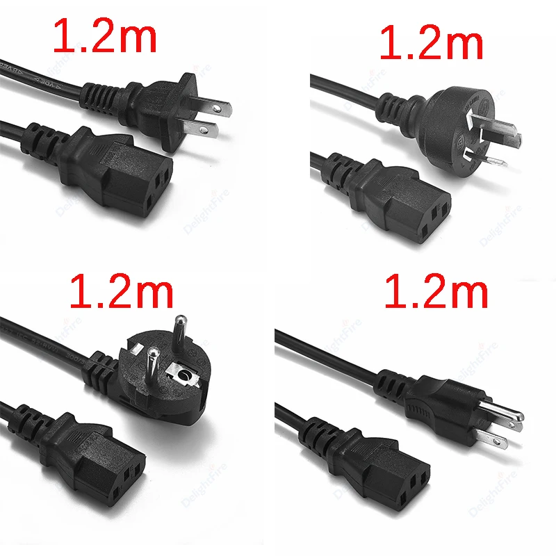 EU US AC Power Cord 3 Prong 1.2m 100W AU UK Euro Plug IEC 320 C13 Power ...