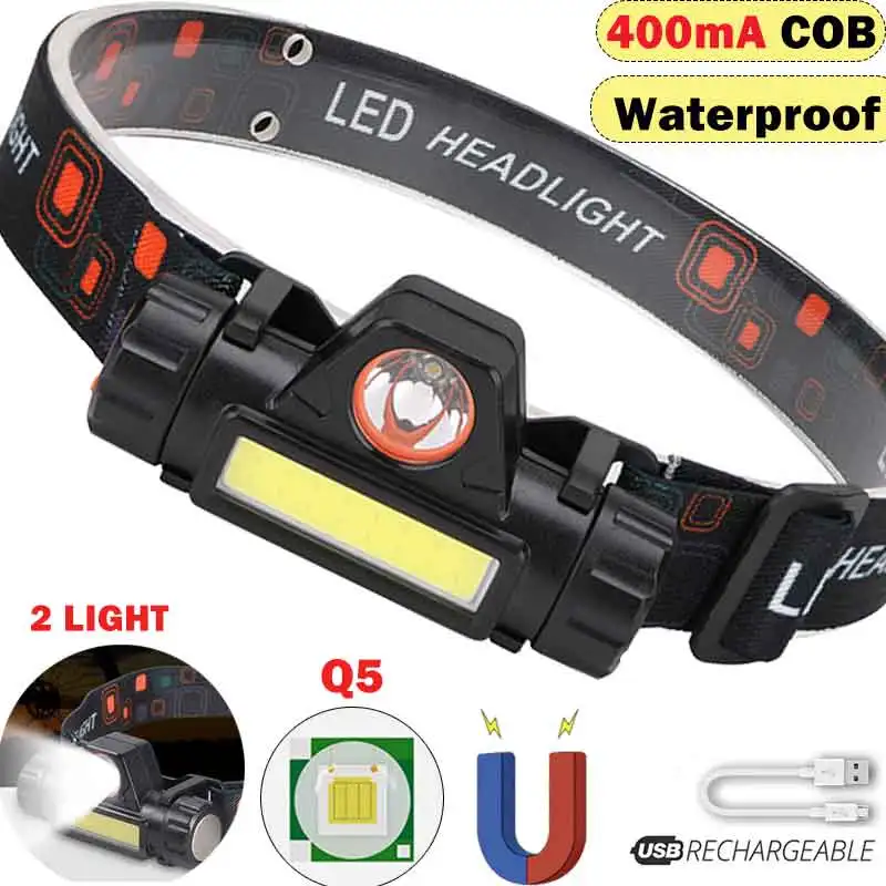 Xpe-Cob-Led-Headlamp-Camping-Powerful-Dual-Light-Source-Head-Torch-Usb ...