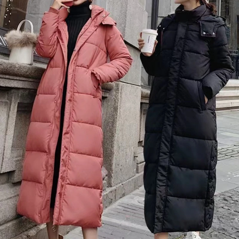 Long Thick Parka Coat Women Hat Detachable Loose College Over Knee ...