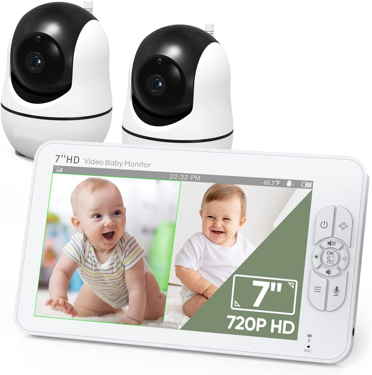 7" 720P HD Split Screen Video Baby Monitor with Two Camera 4000mAh ...