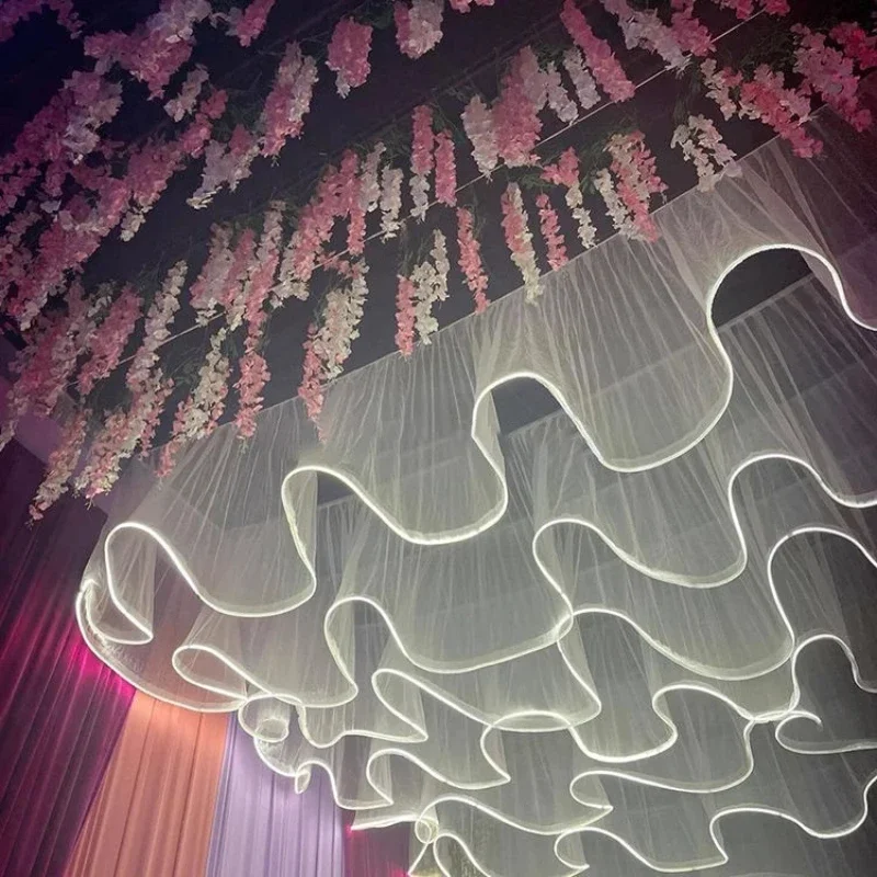 Wedding Ceiling Gauze curtains,Glowing Waves Props, Hanging Gauze With ...
