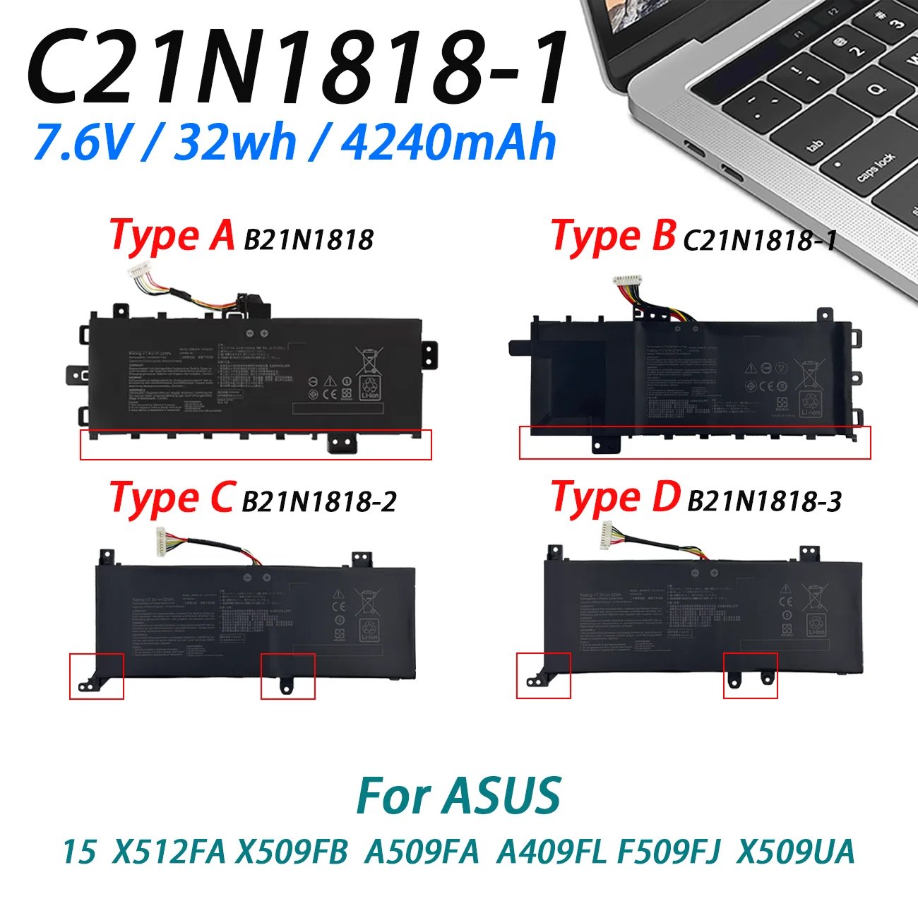 Laptop-Battery-For-ASUS-C21N1818-B21N1818-B21N1818-1-B21N1818-2 ...