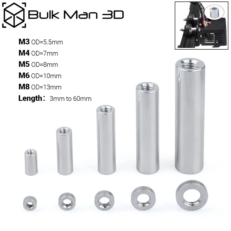 10-100pcs-Lot-M3-M4-M5-M6-M8-Aluminium-Threaded-Round-Spacers-Flat ...