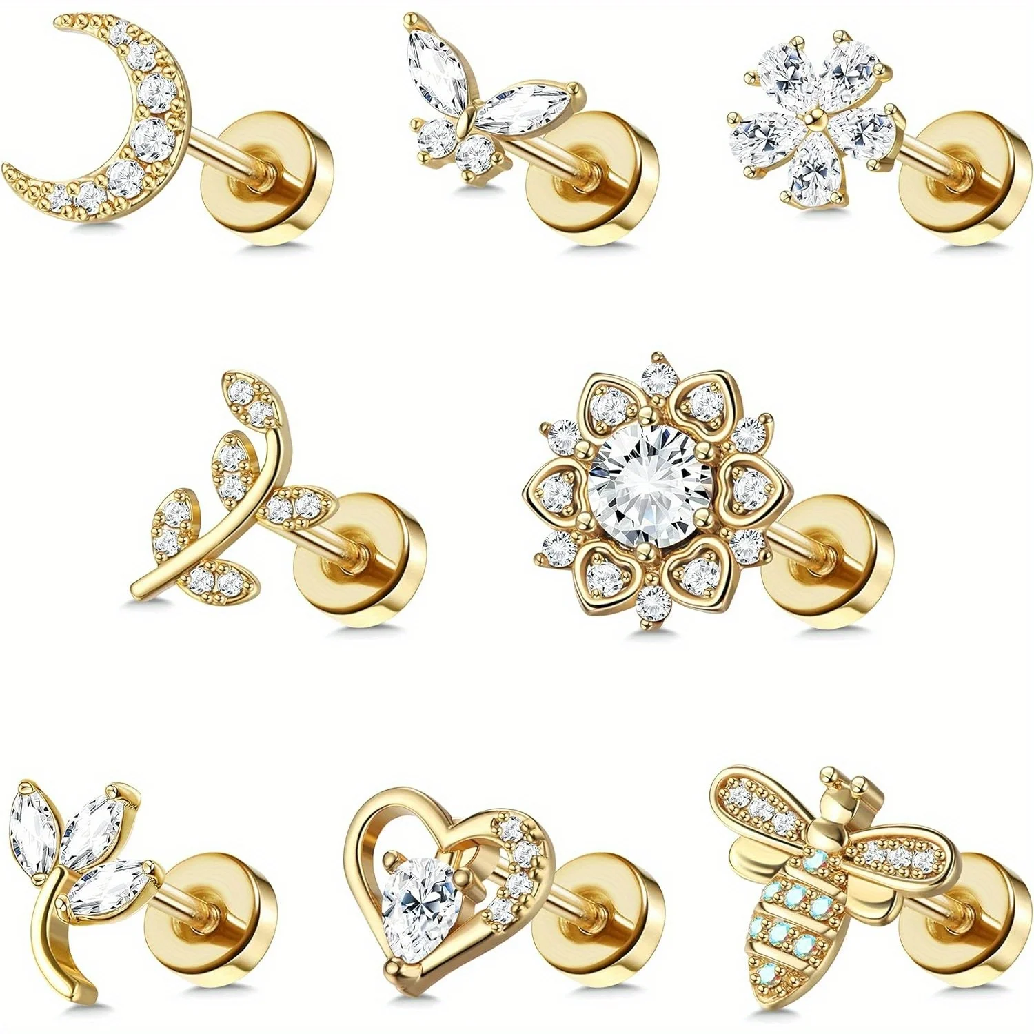 Drperfect-1PC-Stainless-Steel-Cartilage-Earrings-Flat-Back-Earrings ...