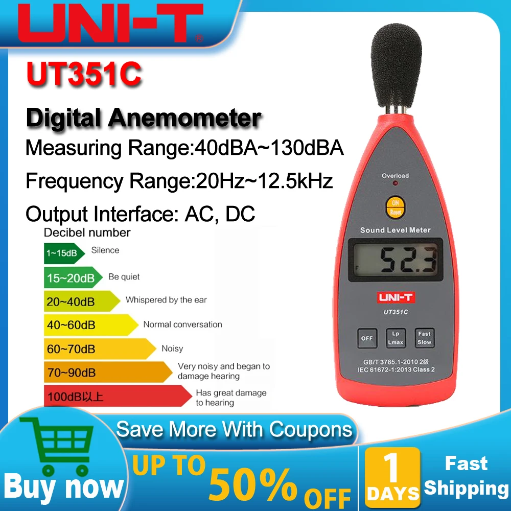 UNI-T-UT351C-40dBA-130dBA-Noise-Meter-Digital-Sound-Level-Measurement ...