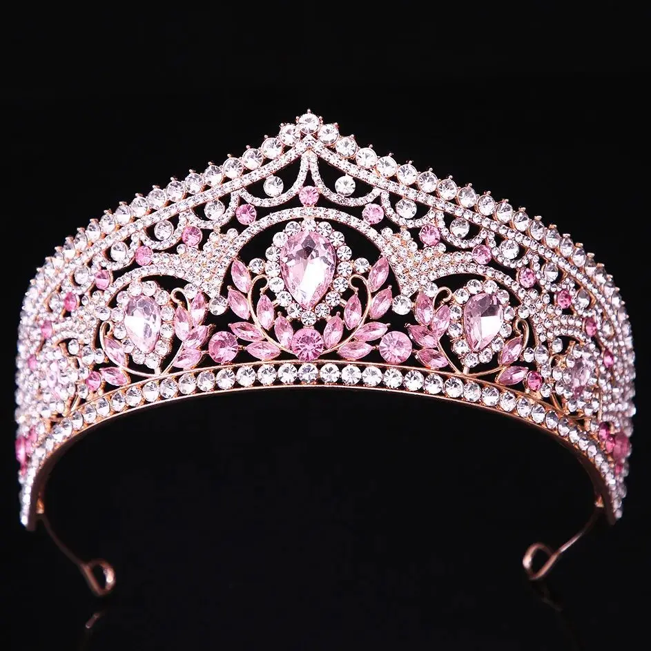 DIEZI Elegant Luxury Queen Princess Pink Crystal Tiara For Women Girls ...