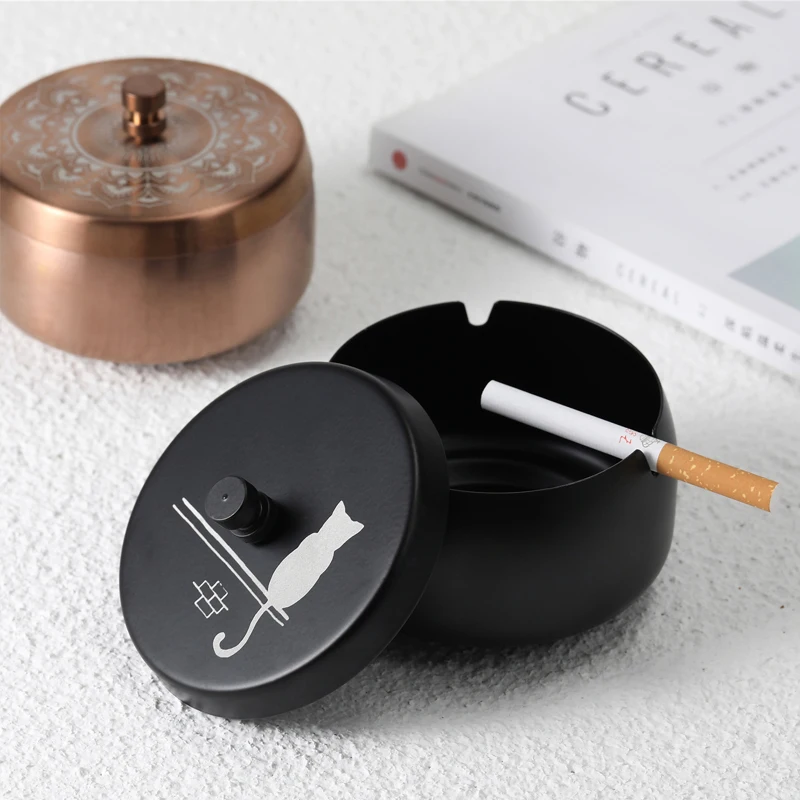 Black Coffee Metal Windproof Ash Tray Holder Stainless Steel Ashtray ...