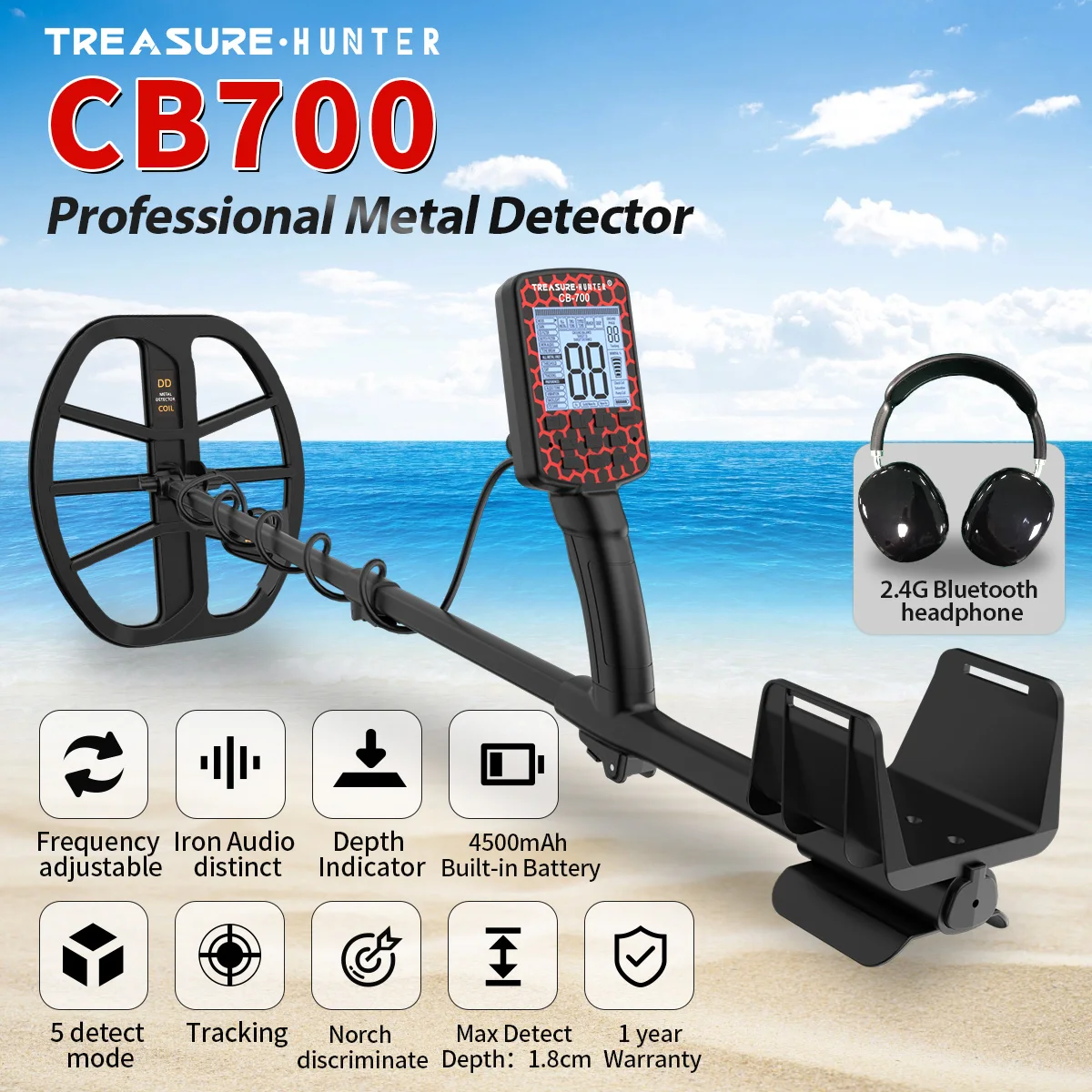 Treasure Hunter CB700 Deep Metal Detector Pinpointer Underground ...