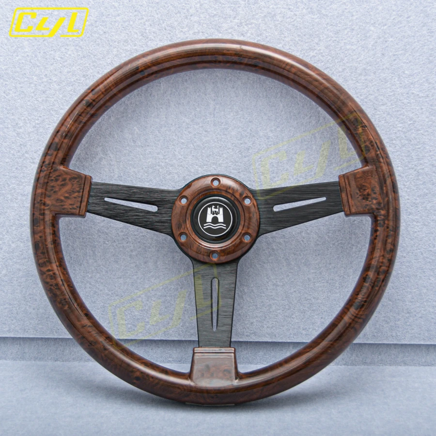 14inch-340mm-Universal-Wood-Look-ABS-Steering-Wheel-Classic-Vintage-Car ...