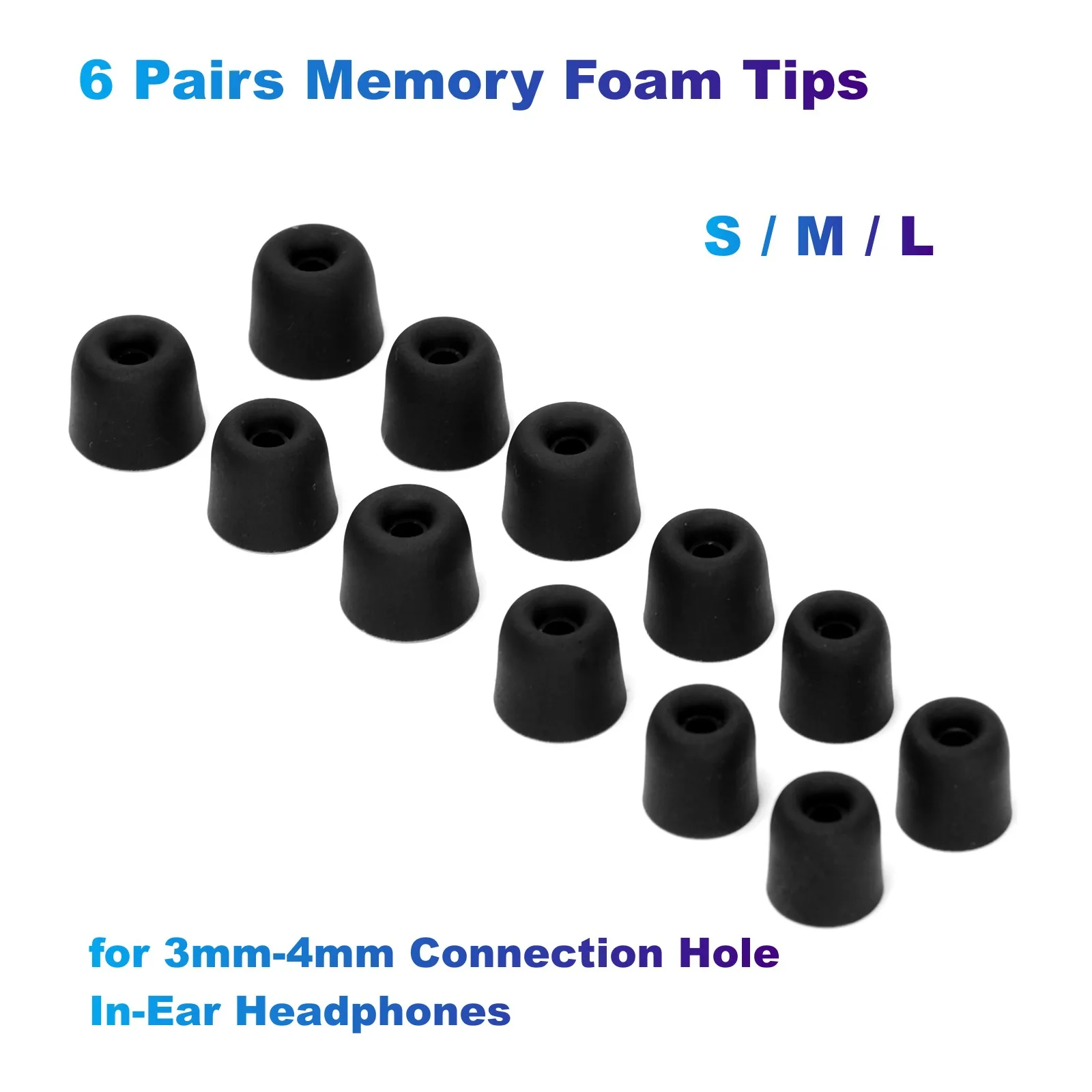 6-Pairs-Memory-Foam-Tips-S-M-L-for-3mm-4mm-Connection-Hole-In-Ear ...