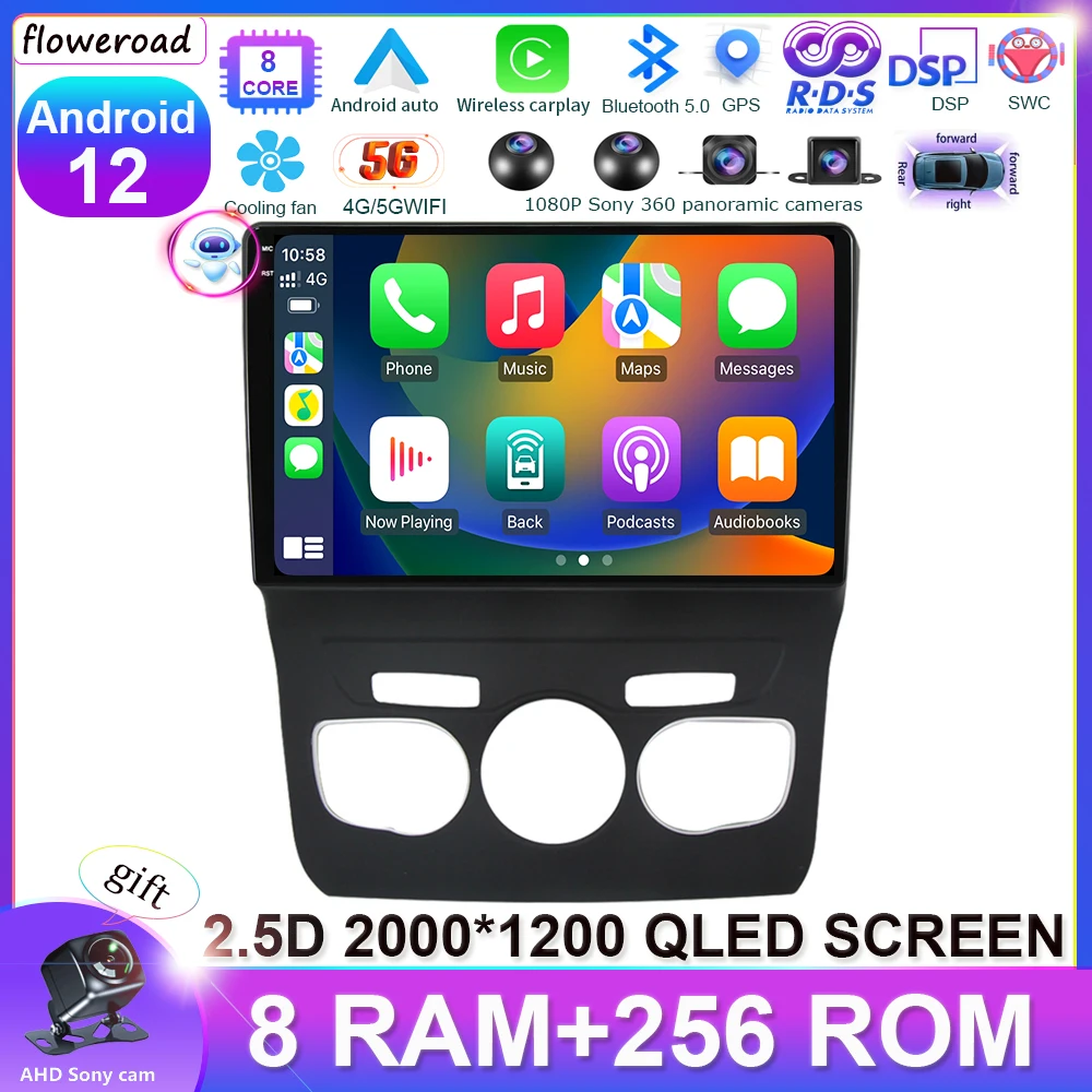 Android 12 qled para citroen c4 c4l ds4 2013 2017 rádio do carro ...