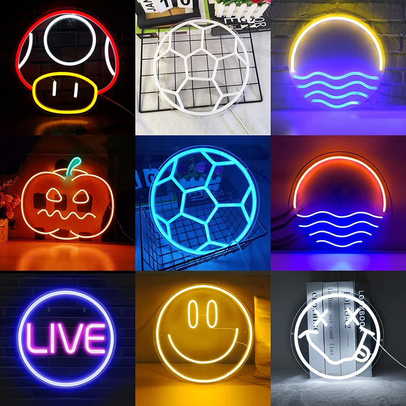 Sun Smiley Neon Light Sign Custom LED Face Lips Sunset Football ...