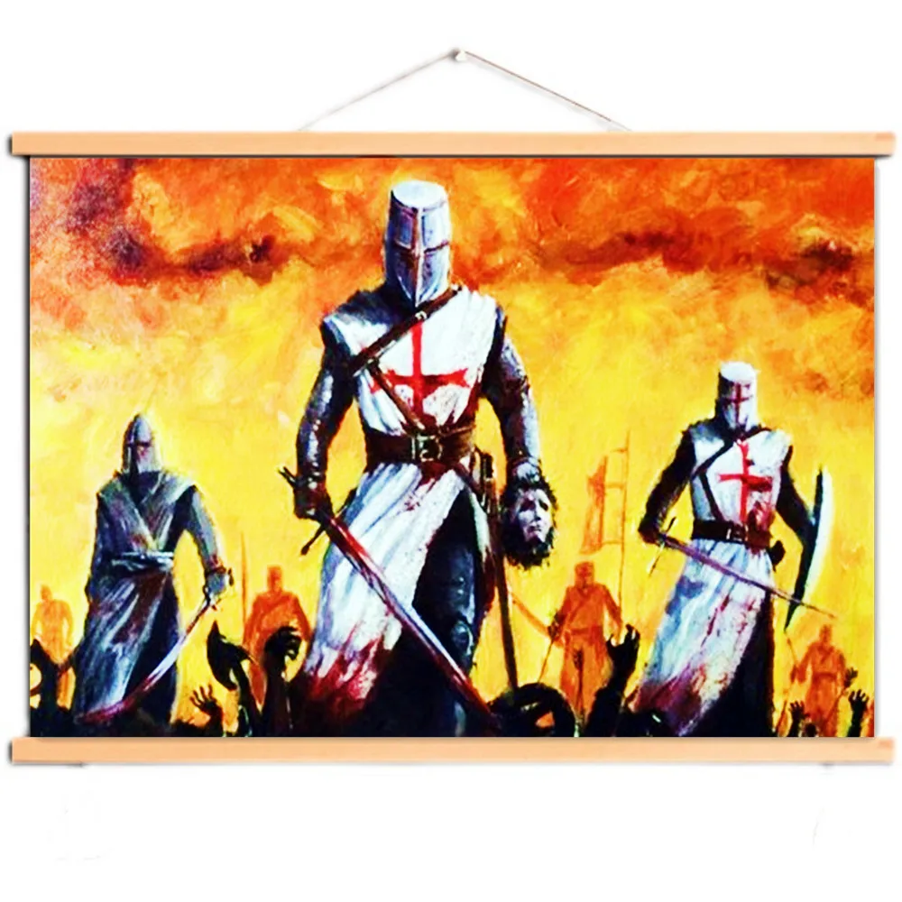 Medieval-Crusader-Warrior-Canvas-Scroll-Painting-Wall-Hanging-Banner ...