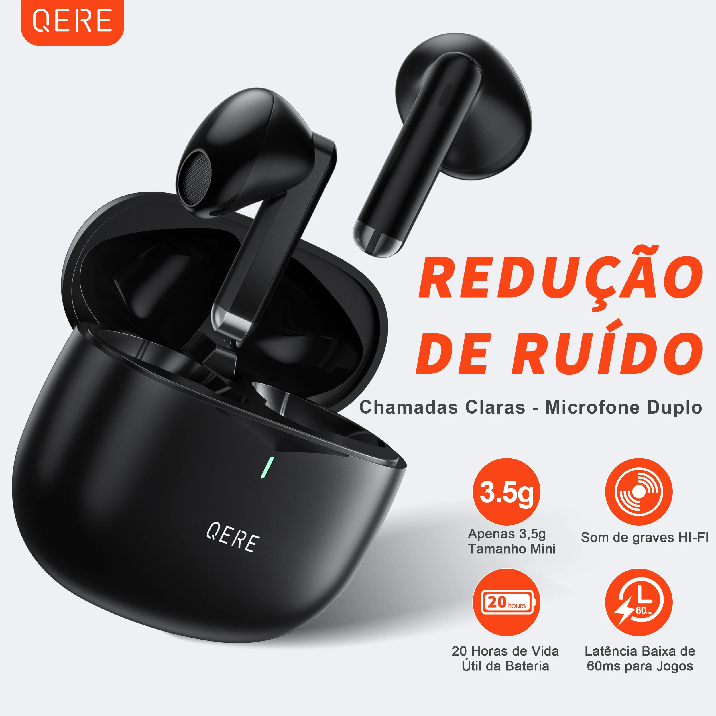 QERE E28 Fones De Ouvido Sem Fio, Bluetooth 5.3, Microfone HD, Fones De Ouvido HIFI, Driver De ...