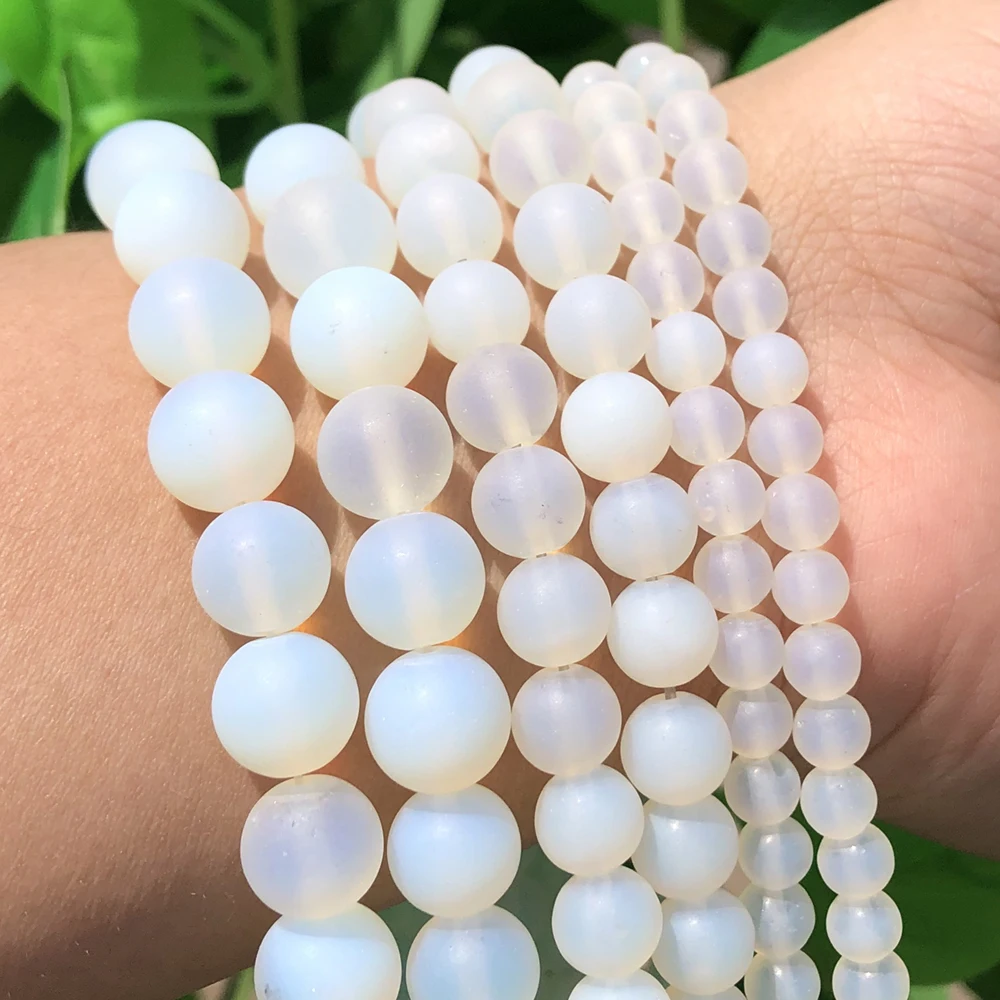 Natural Gem Matte Putih Opal Batu Manik manik Bulat Longgar Spacer ...