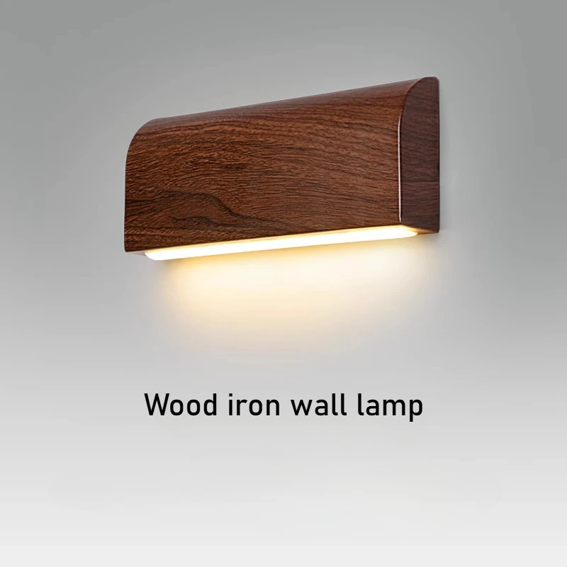 Nordic Walnut Wood Grain Color Wall Lamp Minimalist Bedroom Bedside ...