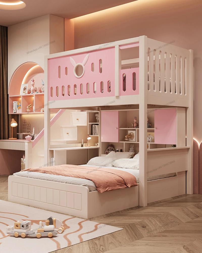 Children-s-bed-elevated-with-desk-integrated-Bunk-bed-staggered-high ...