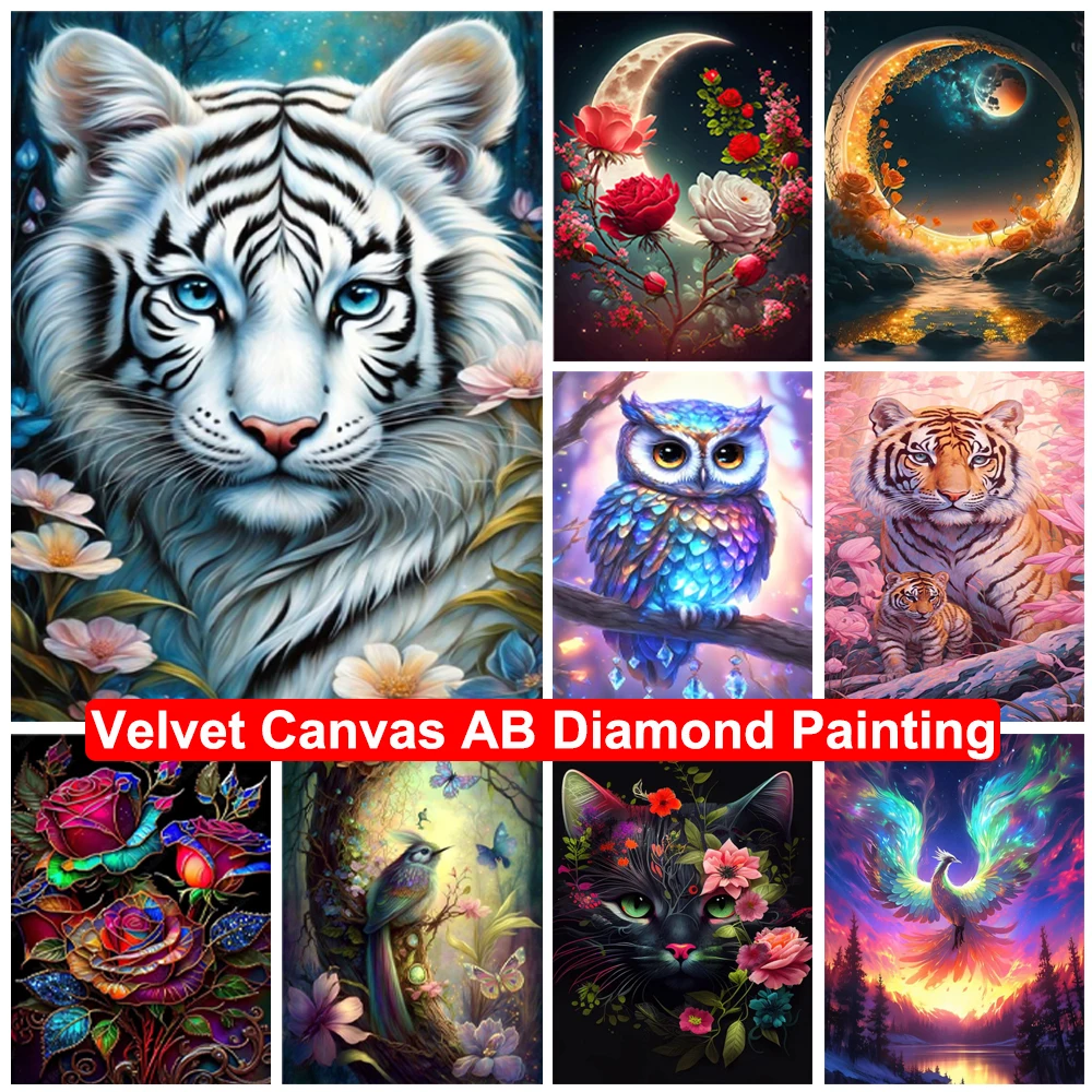 Velvet-Canvas-AB-Diamond-Painting-Cat-Tiger-Owl-DIY-5D-Diamond ...