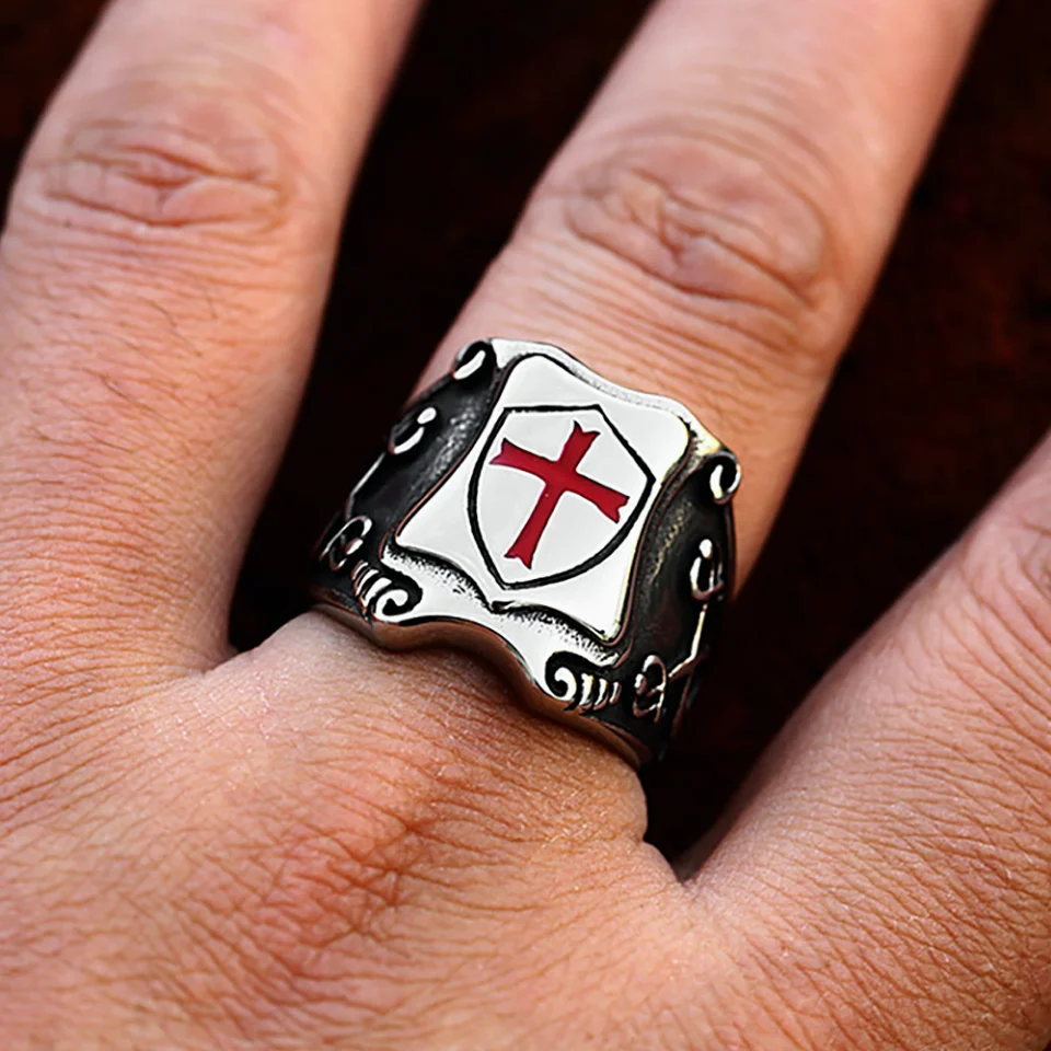 New Vintage Knights Templar Cross Shield Ring For Men 316L Stainless ...